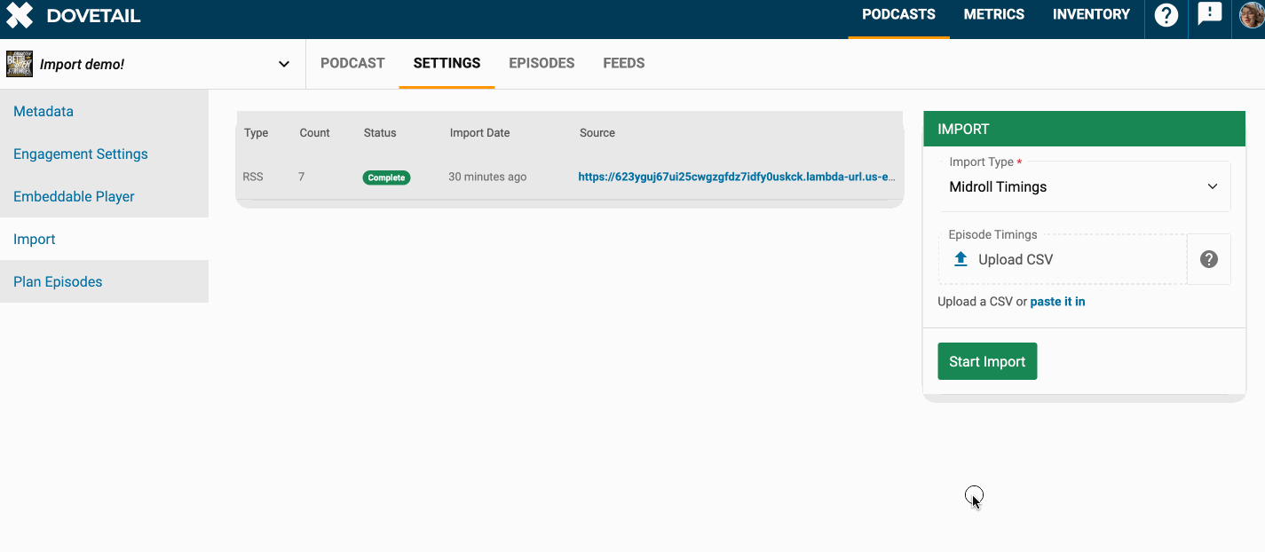 Importing Midroll Timings into Dovetail – PRX – Help Desk